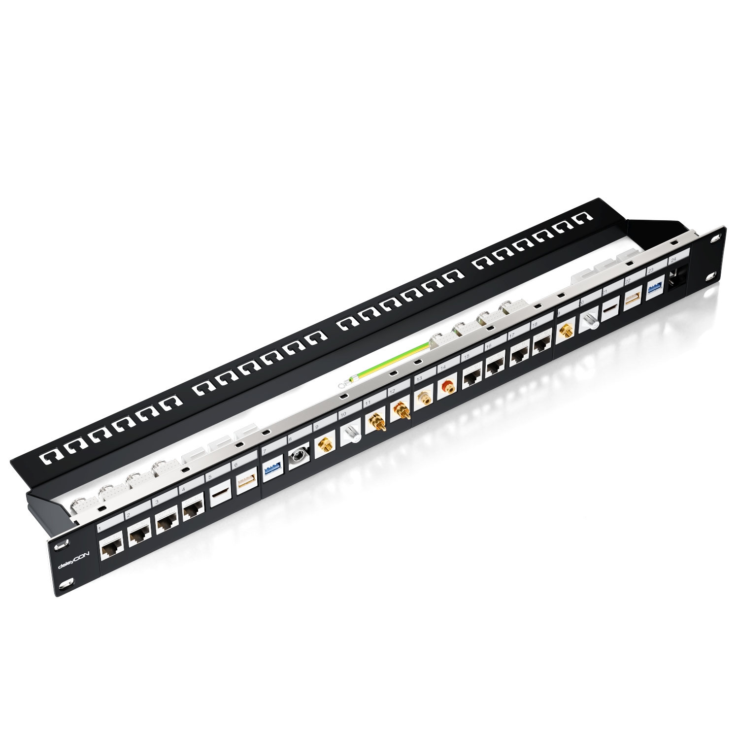 deleyCON 24 Port Patchpanel Patchfeld Modular für Keystone Module 1HE ...
