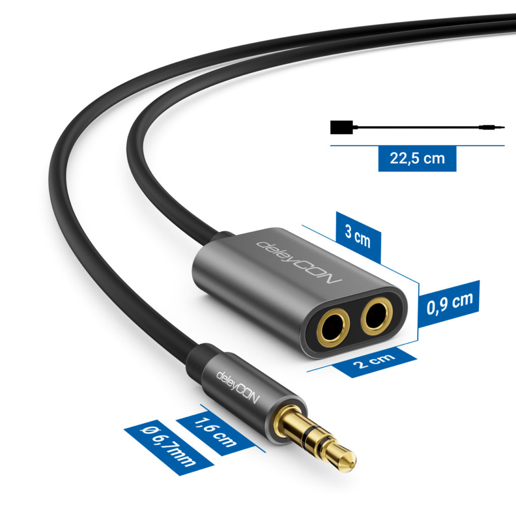 deleyCON 1x 3,5mm Klinke Splitter Audio Stereo AUX Adapter Kabel ...