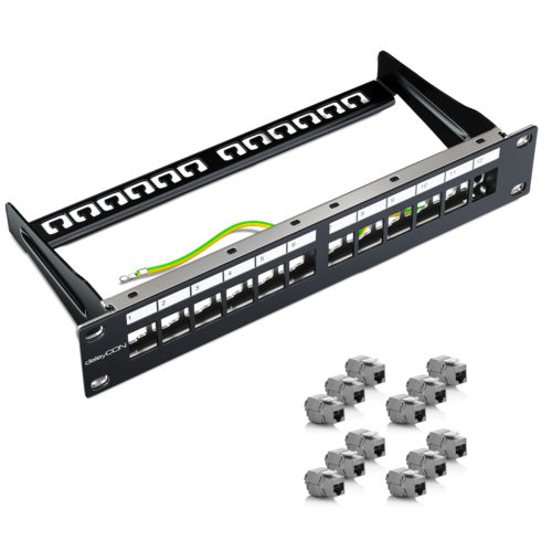 deleyCON 12 Port Patchpanel Set Patchfeld Modular 1HE 10 Zoll ...