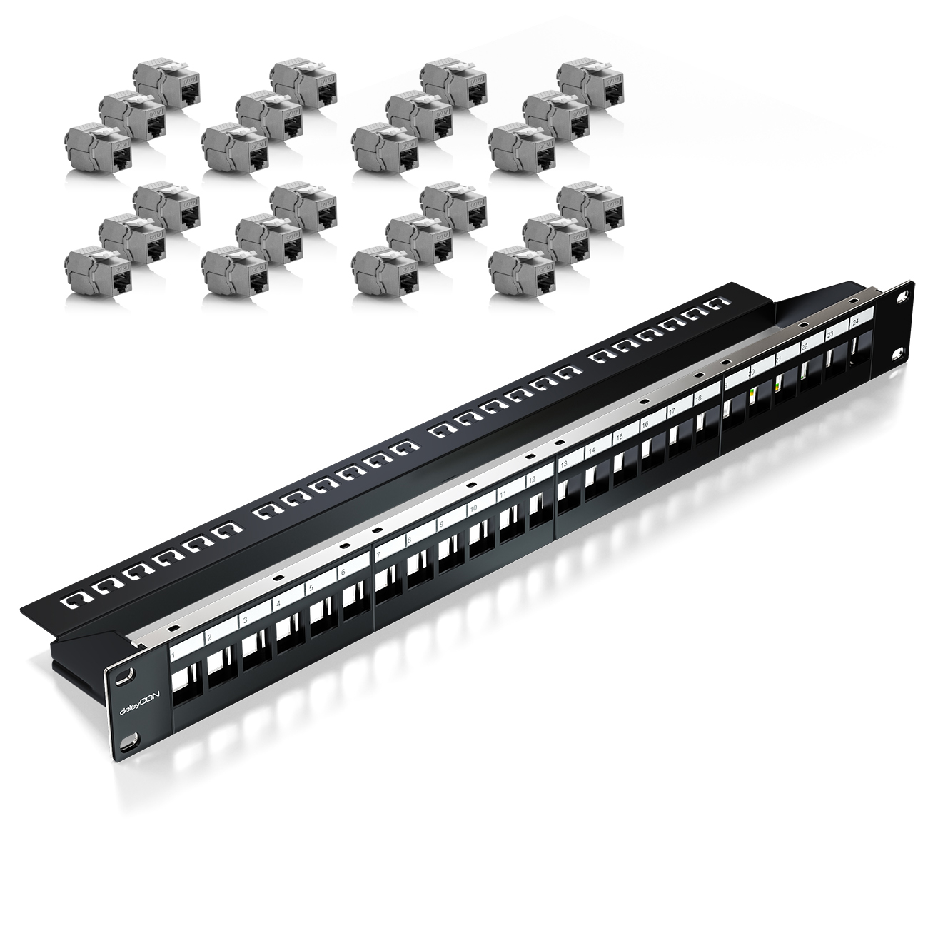 deleyCON 24 Port Patchpanel Set Patchfeld Modular 1HE 19 Zoll ...