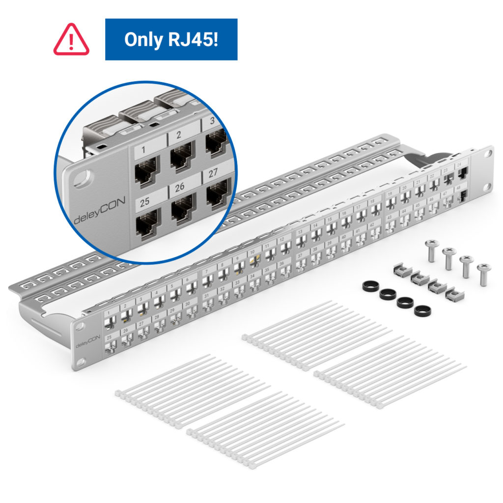 deleyCON 48 Port Patchpanel Patchfeld Modular für Keystone Module 1HE ...