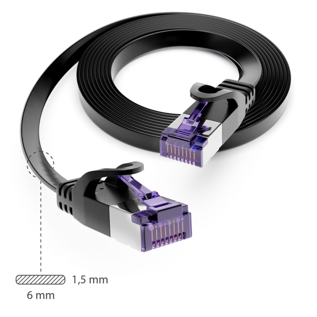 deleyCON 10x RJ45 Patchkabel Flachkabel mit CAT7 Rohkabel Netzwerkkabel Slim U/FTP - Schwarz ...