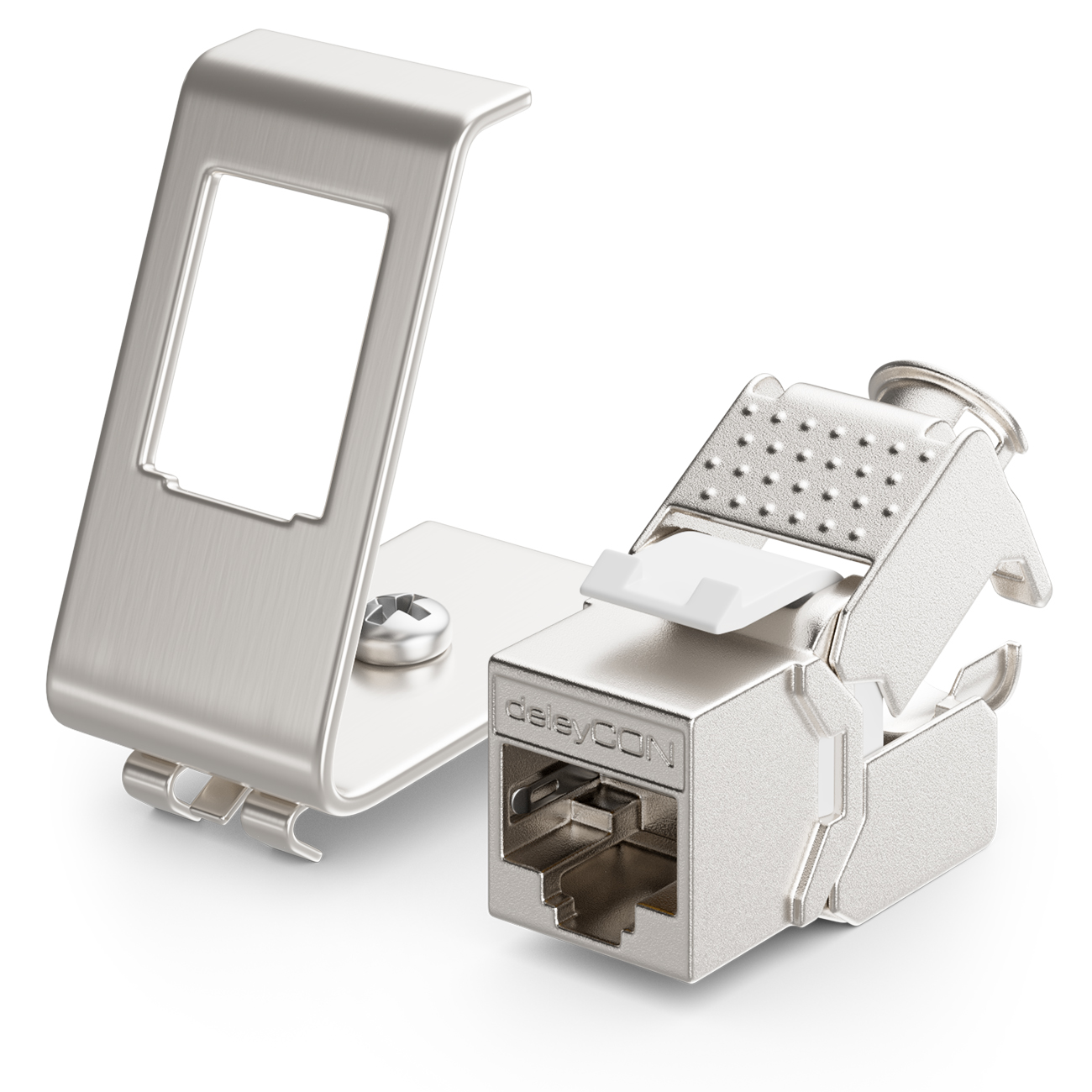 deleyCON CAT6a Keystone Jack Modul mit 1-Port Hutschienenadapter STP ...