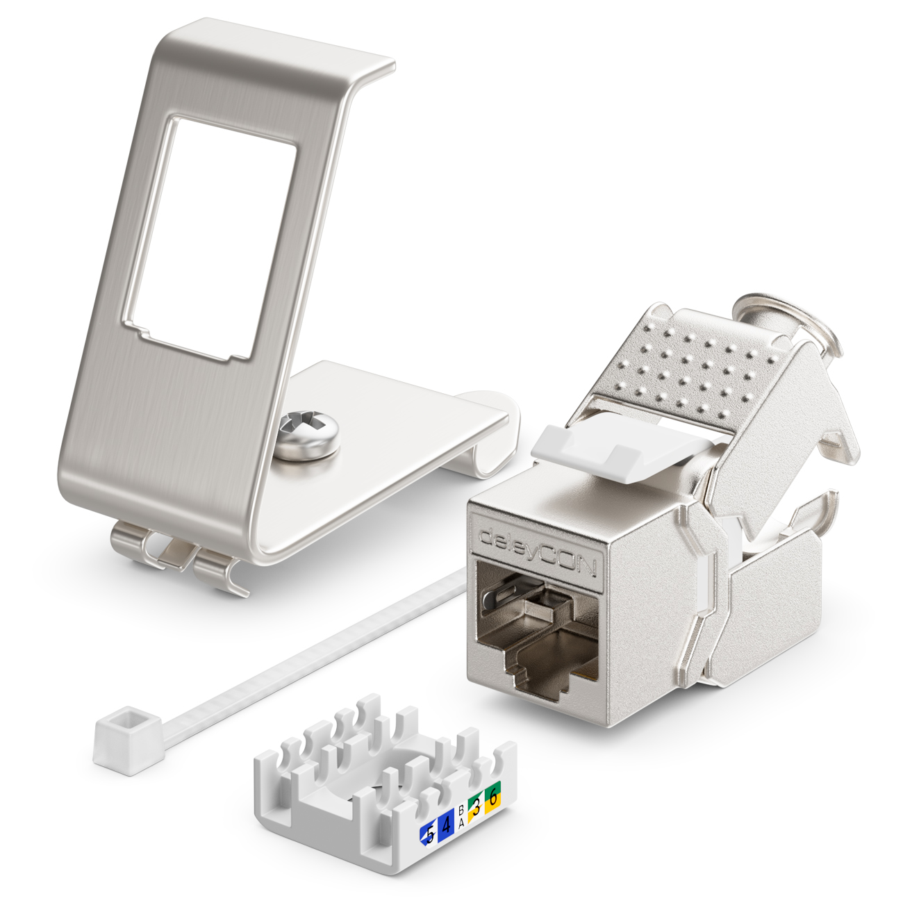 deleyCON CAT6a Keystone Jack Modul mit 1-Port Hutschienenadapter STP Schirmung RJ45 Buchse 10 ...