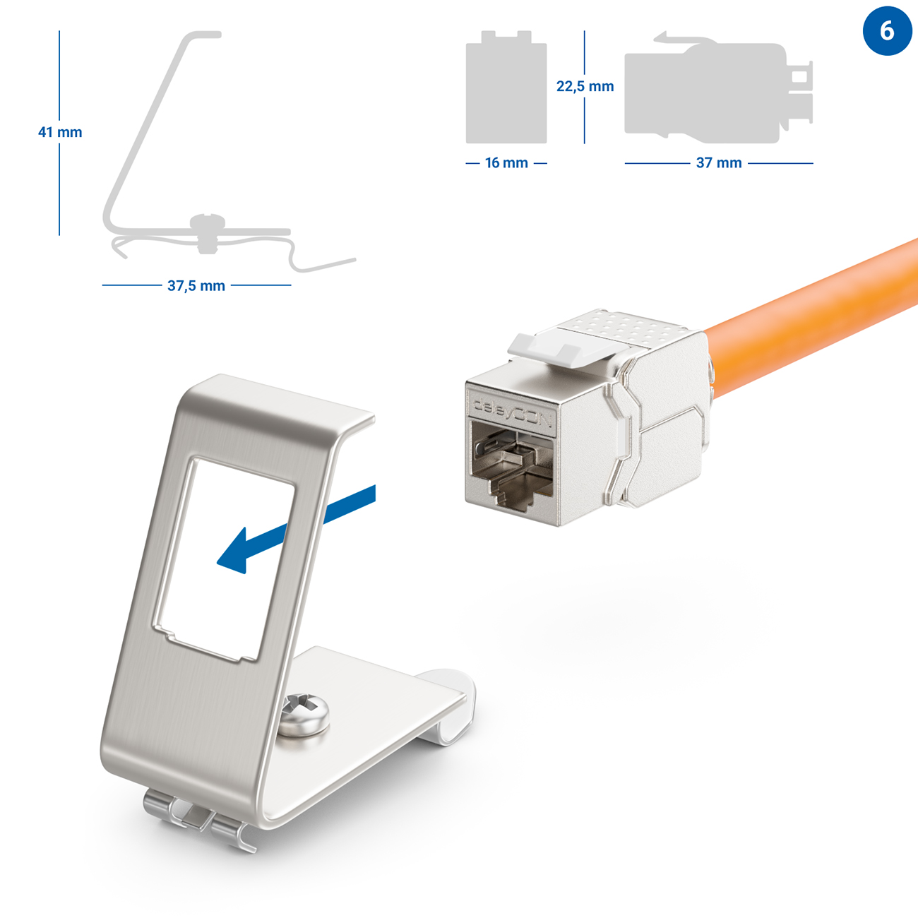 deleyCON CAT6a Keystone Jack Modul mit 1-Port Hutschienenadapter STP ...