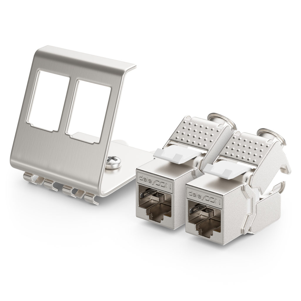 deleyCON CAT6a Keystone Jack Modul mit 2-Port Hutschienenadapter STP ...