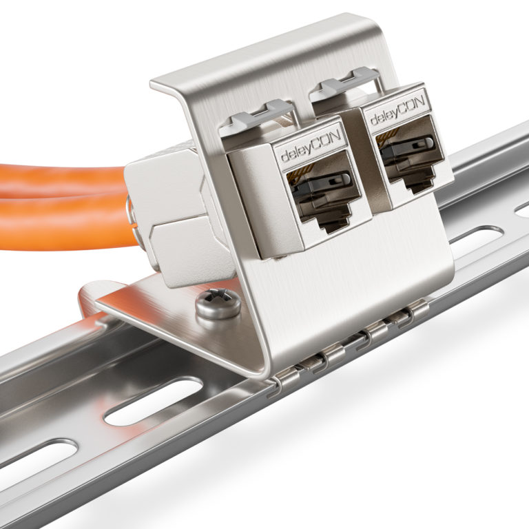 deleyCON CAT6a Keystone Jack Modul mit 2-Port Hutschienenadapter STP ...