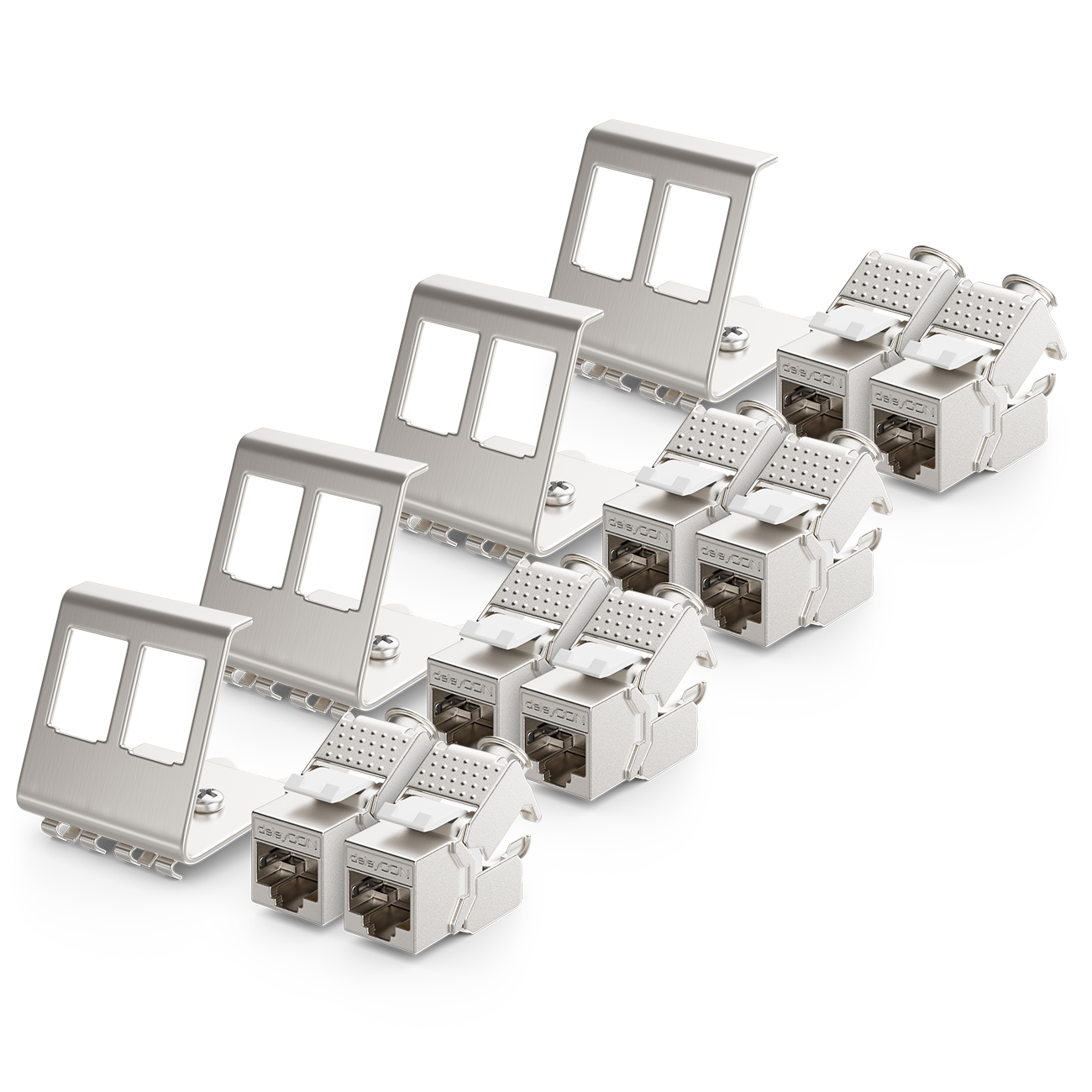 deleyCON CAT6a Keystone Jack Modul mit 2-Port Hutschienenadapter STP Schirmung RJ45 Buchse 10 ...