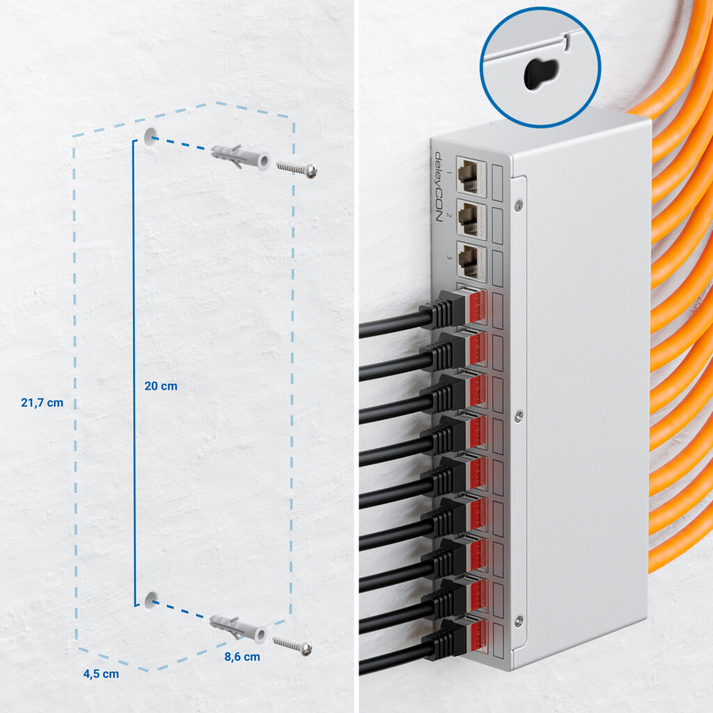 deleyCON 12 Port Patchpanel Set Patchfeld Verteilerfeld 1HE + 12x RJ45 ...