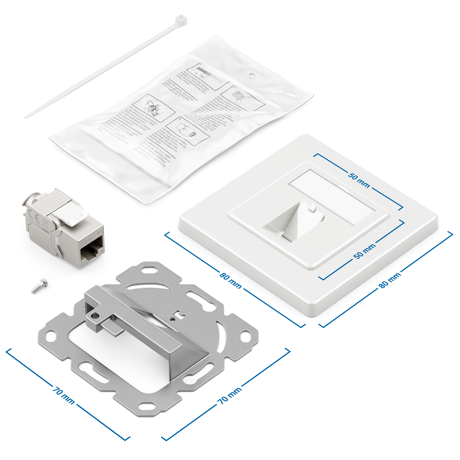 deleyCON CAT8 Keystone Netzwerkdosen Set 2000 MHz 40 GBit/s Unterputz ...
